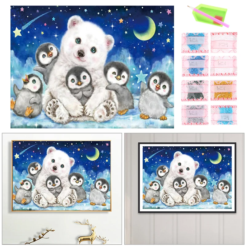 5D DIY Diamond Painting Kits Polar Bear Little Penguins Full Round ...