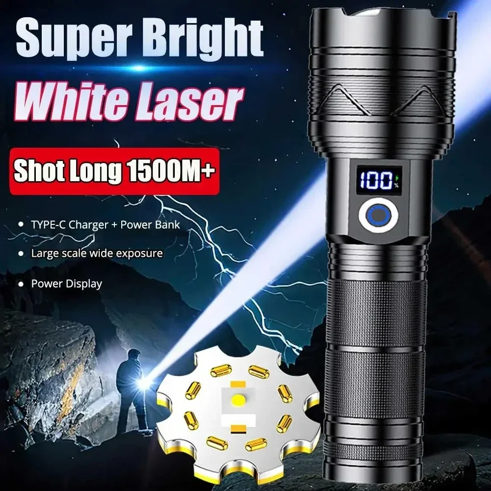 Powerful-60W-LED-Flashlight-USB-Rechargeable-Zoomable-Emergency-Torch ...