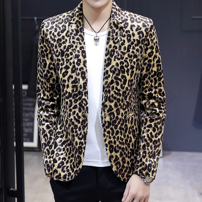 High Quality Blazer Men's Leopard Print Elegant Fashion Party Shopping ...