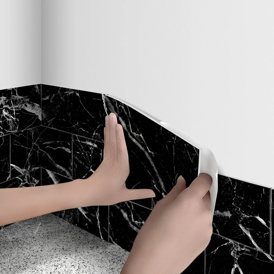 Black-Imitation-Marble-Tile-Stickers-Bathroom-Living-Room-Waterproof ...