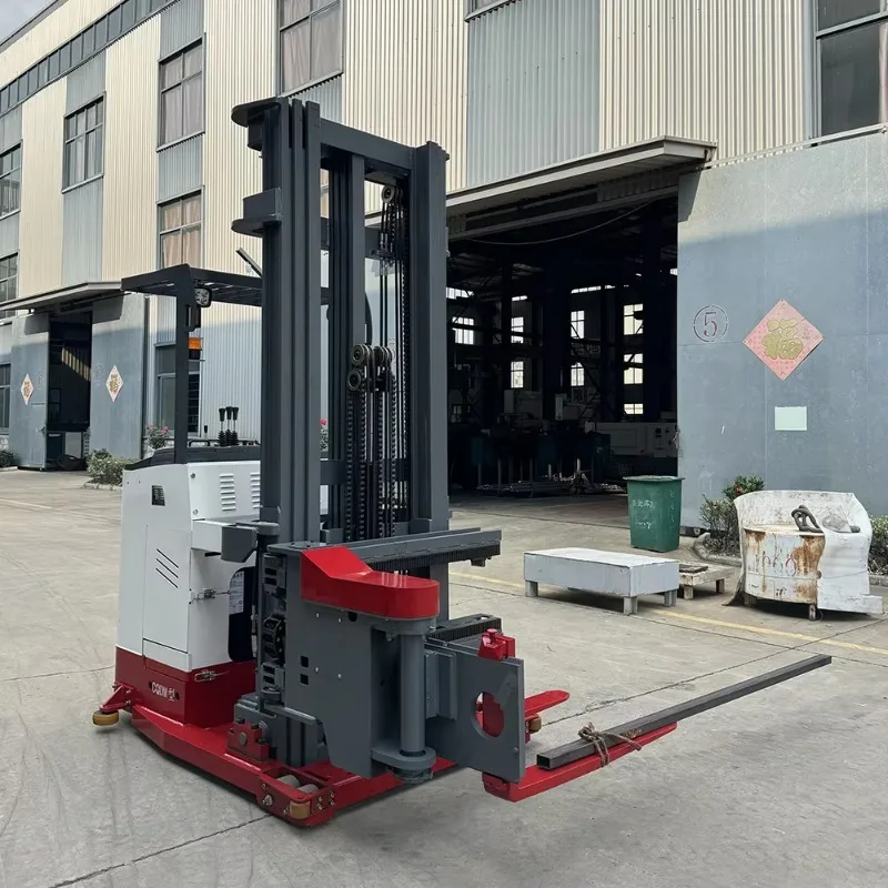 Three Way Ride on Stand on Electric Stacker Forklift Narrow Aisle High ...