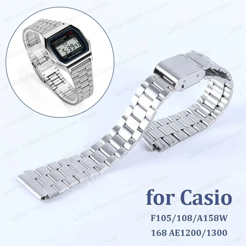 Metal-Bracelet-18mm-Stainless-Steel-Watchband-Straps-for-Casio-A159 ...