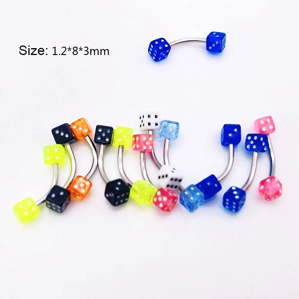 10PCS Dice Eyebrow Piercing Jewelry Curved Barbell Helix Piercing ...