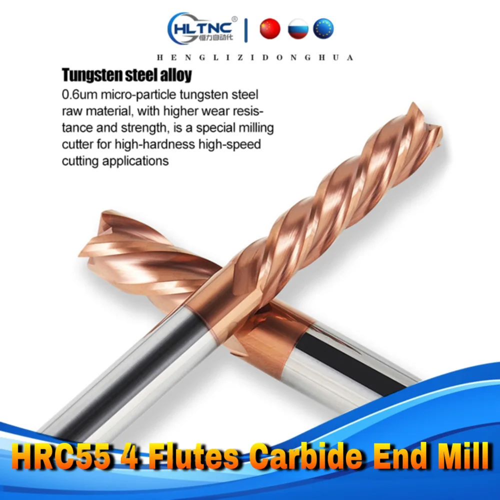 HRC55 Carbide End Mill 1 2 4 5 6 8 10 12mm 4Flutes Milling Cutter HRC55 Carbide End Mill 1 2 4 5 6 8 10 12mm 4Flutes Milling Cutter