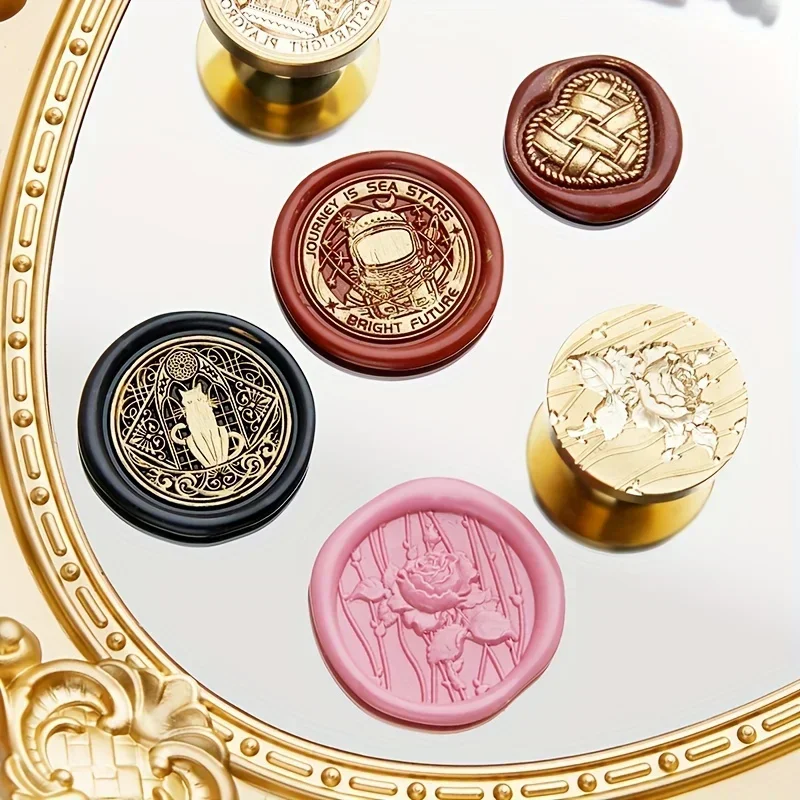 1pc lacquer seal 3cm/1.18in round flat layer retro pattern copper ...