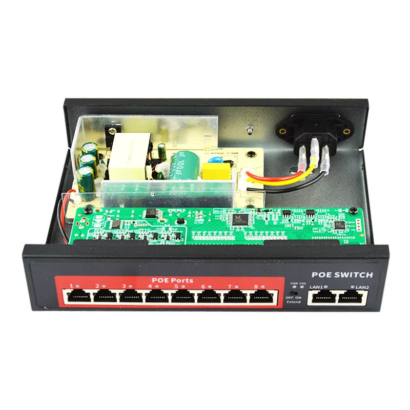 Switch poe 48v com 8 100mbps portas ieee 802.3 af/at ethernet, para uso em câmera ip/wireless ap ...