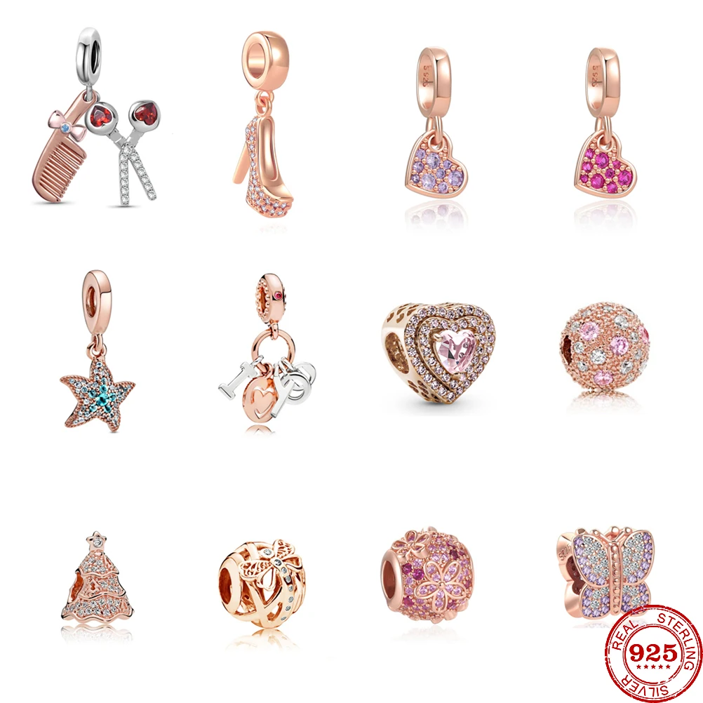 Rose-Gold-Flower-Love-Heart-Pandoras-charms-Bead-Fit-Pandora-Charm-925 ...
