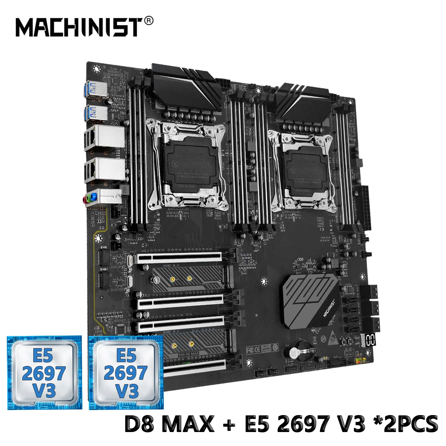 Machinista x99 dupla cpu placa mãe lga 2011 3 conjunto kit xeon e5 2697 v3 processador x 2 pces ...