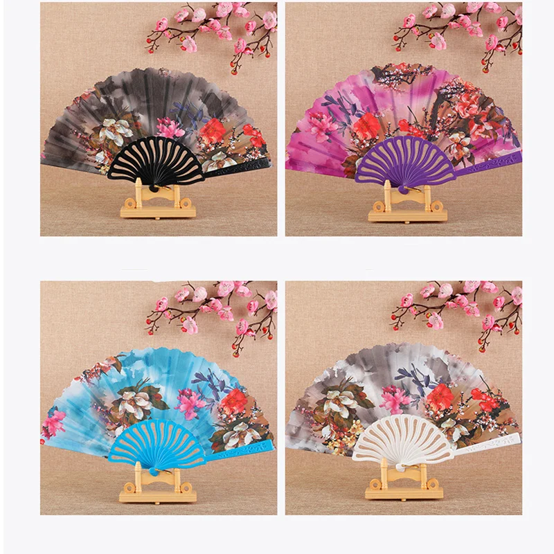 Vintage Folding Fan Style Chinese Gardenia Flowers Hand Fans Wedding ...