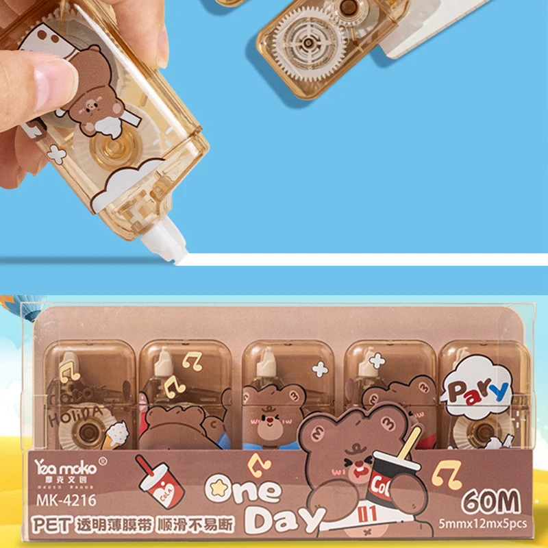5Pcs/set Cute Bear Mini Portable Transparent Correction Tape School ...