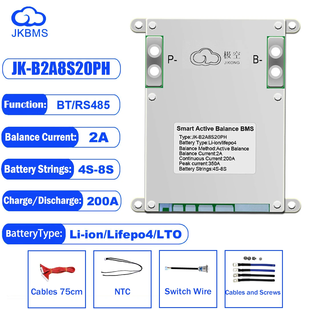JK Smart BMS 4-8S 100A 1A 12/24V Li-ion/Lfepo4/LTO (JK-B1A8S10P) BT ...