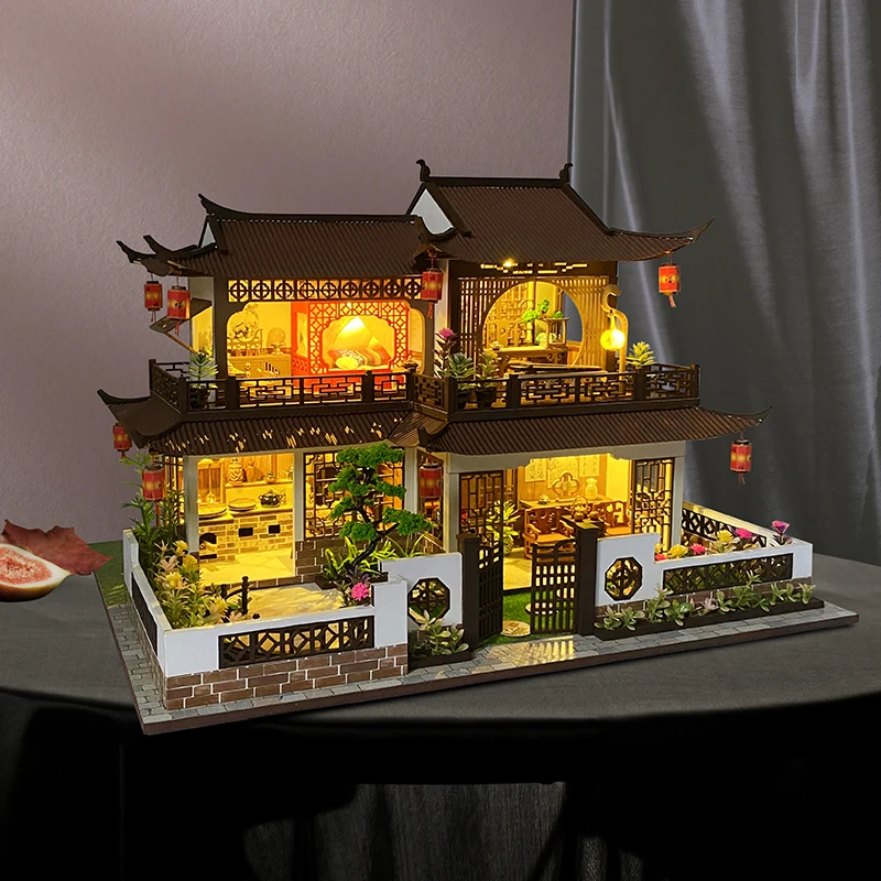 Diy-Wooden-Doll-House-Model-Kits-Miniature-With-Furniture-Lights ...