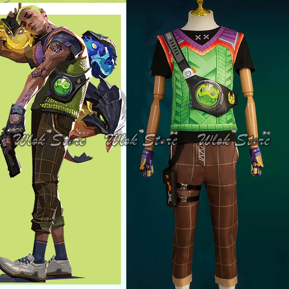 Game Valorant Gekko Cosplay Costume Pants T-shirt Full Set Gloves ...
