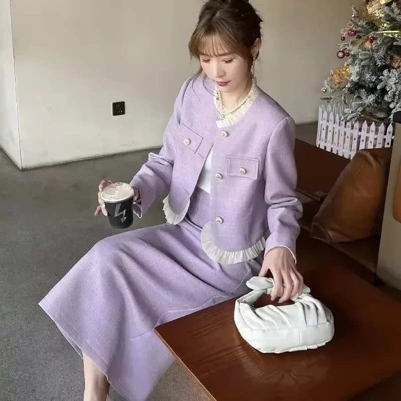 Woman's 2025 Winter Tweed Set Fragrance Wood Ear Stitching Blazer ...