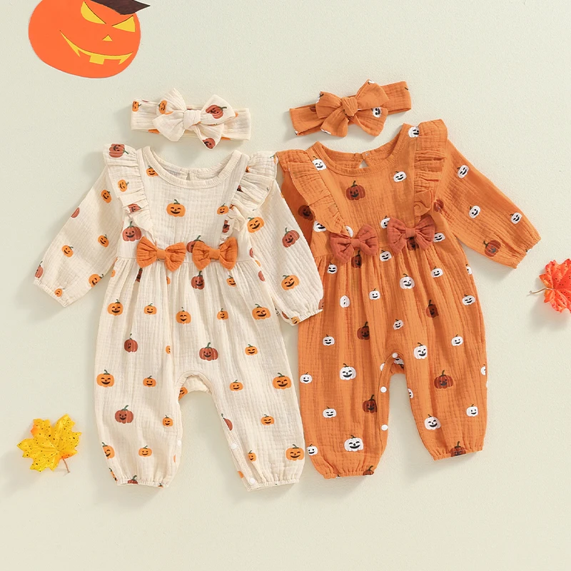 Baby-Girls-Halloween-Outfits-Ruffle-Long-Sleeve-Pumpkin-Print-Romper-Jumpsuit-Headband-Set ...