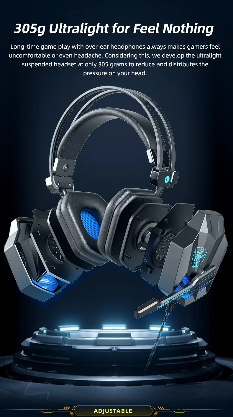 Casque avec microphone,Écouteurs de jeu pour PC-PS4-PS5,stéréo,LED,USB ...