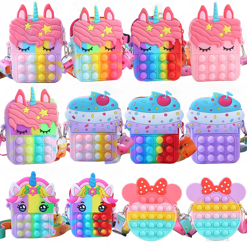 Rainbow Unicorn Bag Fidget Toys for Girls Decompression Stress Relief ...