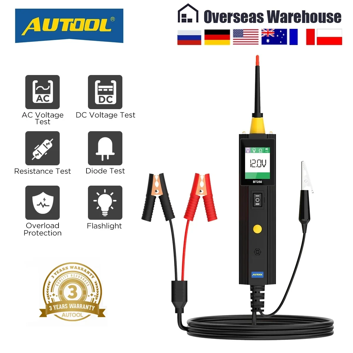 AUTOOL-BT250-Circuit-Tester-Powerscan-6-30V-Automative-Power-Probe-Kit ...