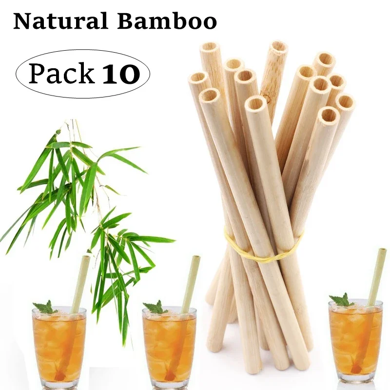10Pcs-Natural-Bamboo-Straw-20cm-Reusable-Drinking-Straws-with-Cleaning ...