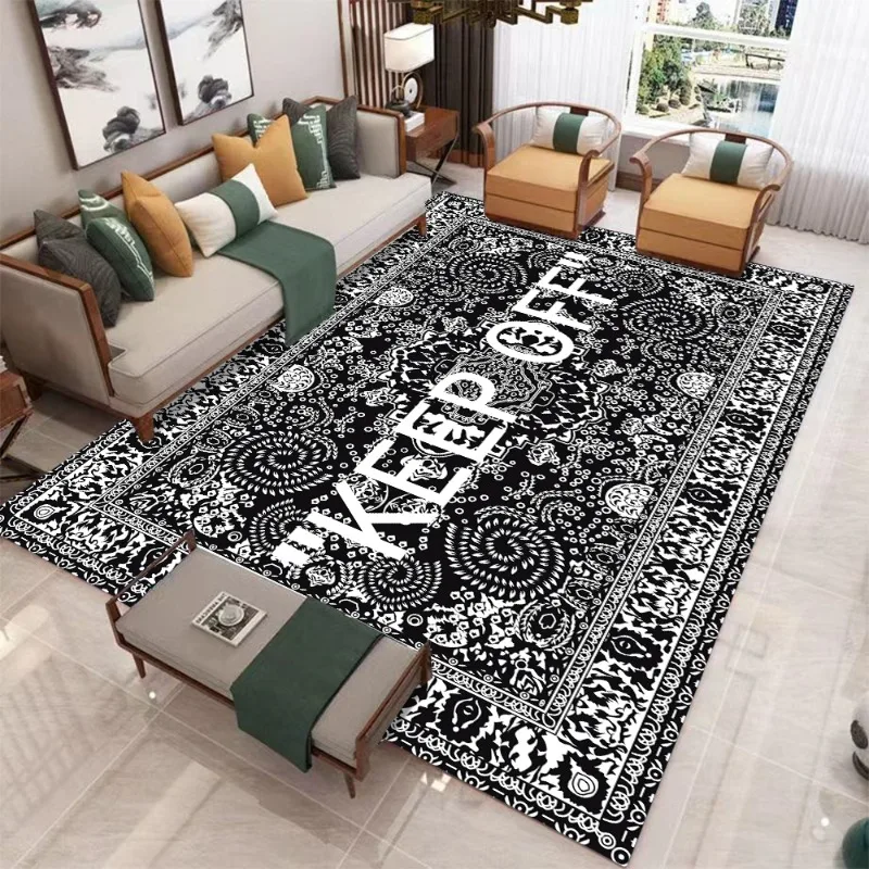 Vintage Keep Off Carpet - Black White Ornate Pattern with Bold ...