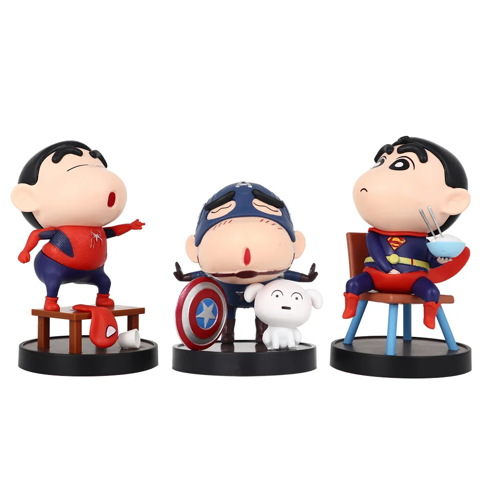 3-types-Crayon-Shin-chan-anime-figure-superhero-Spider-Man-Superman-dry ...