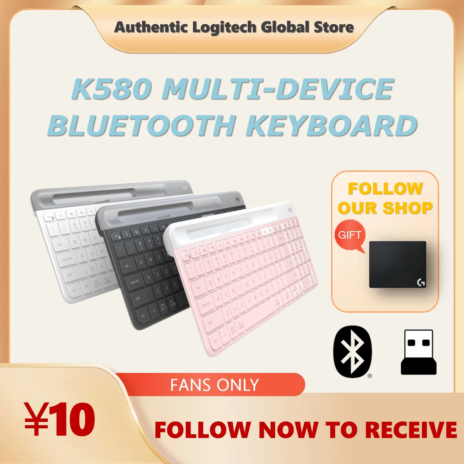 Logitech teclado inalámbrico K580, teclado de modo Dual, ultrafino, portátil, portátil, teléfono ...