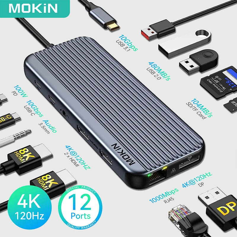 MOKiN-USB-C-Docking-Station-Dual-HDMI-8K-Monitor-100W-PD-Charing ...