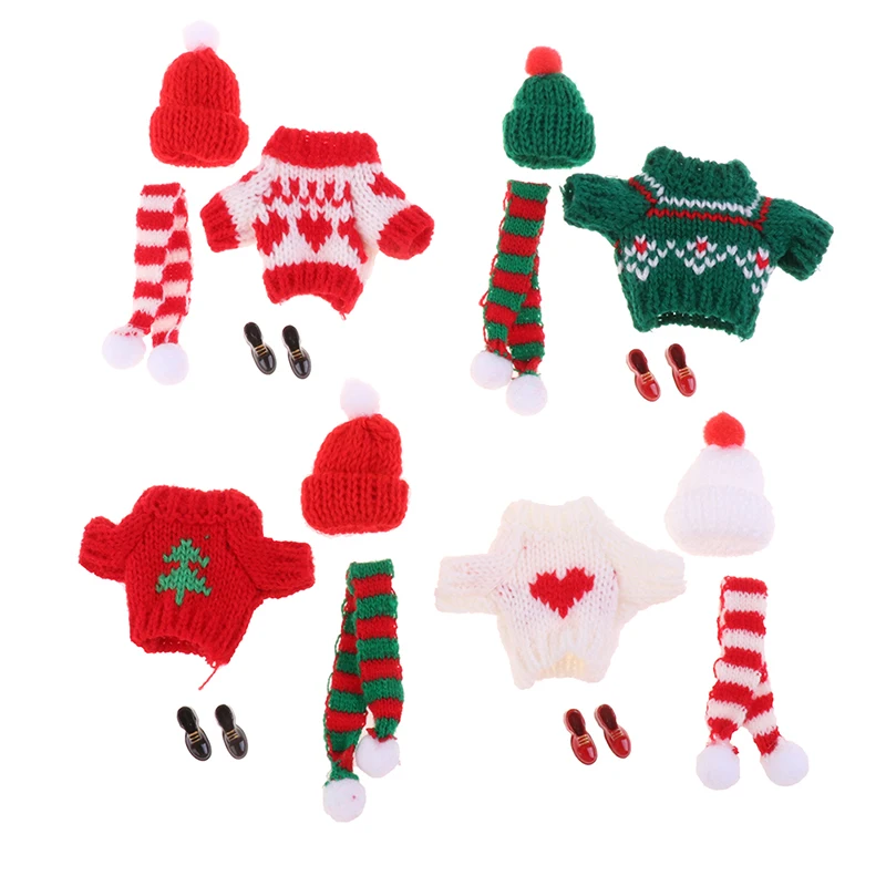 1Set Dollhouse Mini Knitted Sweater Hat Scarf Shoes Christmas 5cm Doll ...