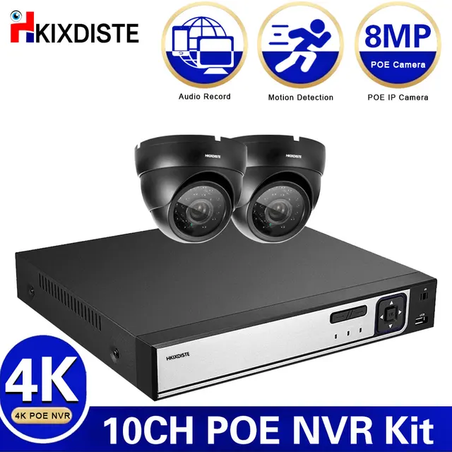 Motion Detect CCTV Camera Security System Kit 4K 8MP 8CH 10CH POE NVR ...