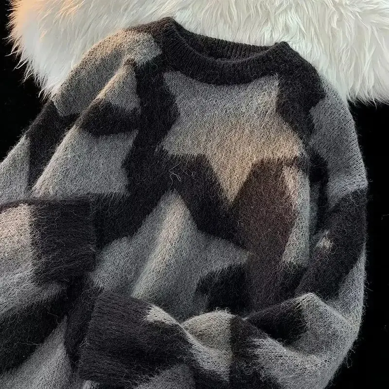 Trendy-Vintage-Star-Print-Round-Neck-Sweater-For-Men-Women-Loose-Fit ...