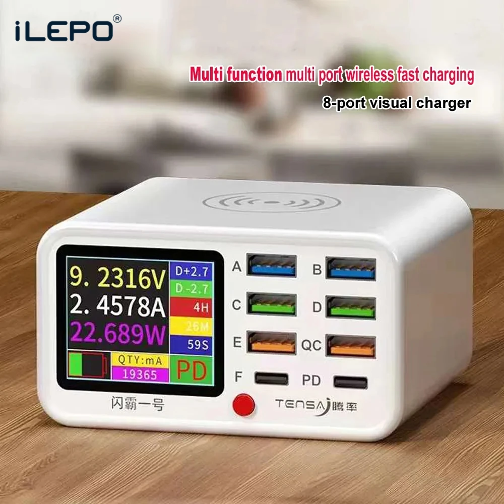 ILEPO-Multi-functional-8-port-USB-Wireless-Fast-Charging-Visual-Current ...