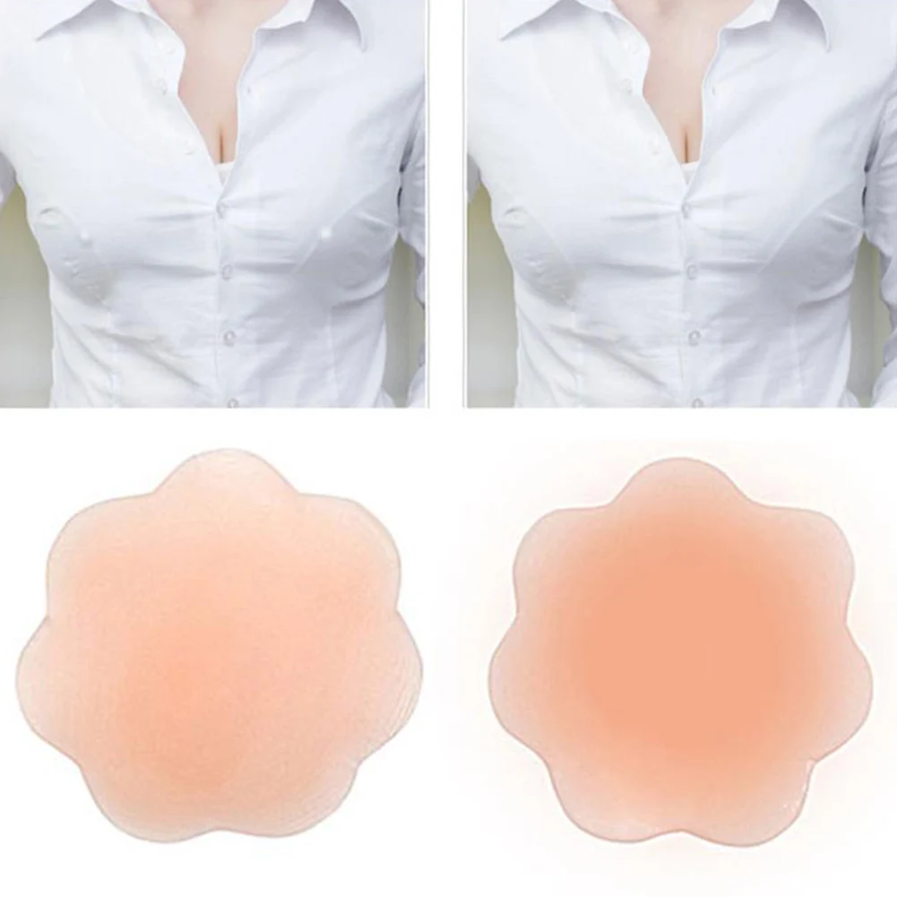여성용 재사용 가능한 접착 실리콘 젖꼭지 커버 가슴 젖꼭지 커버 브래지어 패스티지 패드 꽃잎 매트 스티커 액세서리 1 쌍