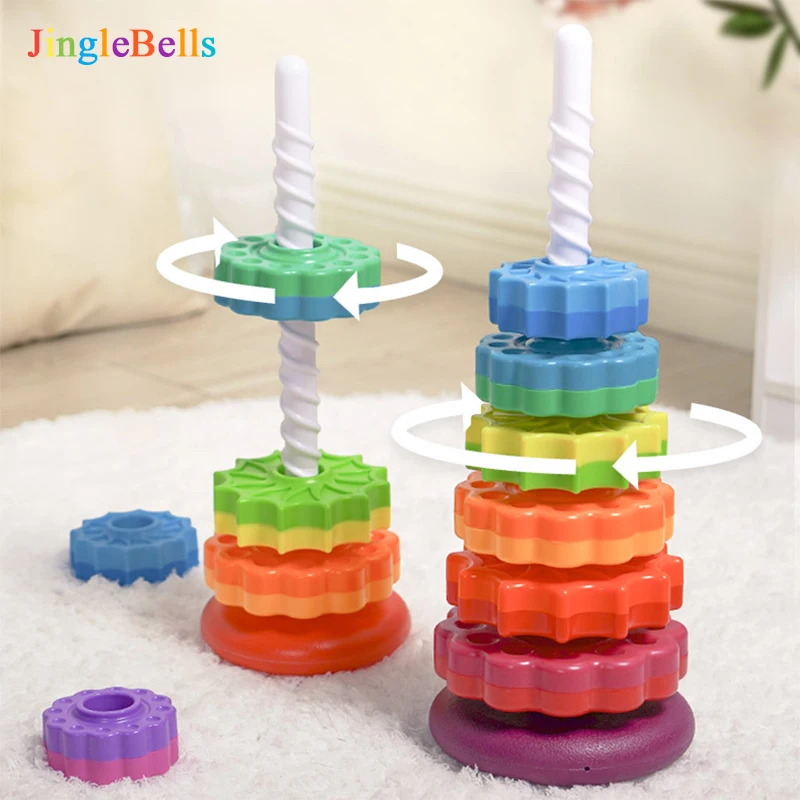 Baby-Montessori-Stacking-Rainbow-Tower-Colorful-Rotating-Gears-Rings ...