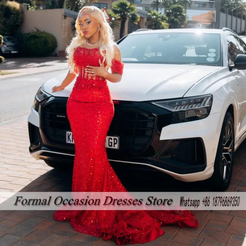 Sparkly Red Prom Dresses 2025 Luxury Shprt Sleeve South African Matric ...