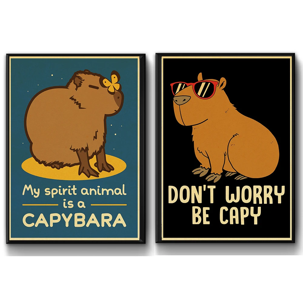 Capybara Animals Poster Kawaii Kraft Retro Wall Chart Posters Home Dec ...