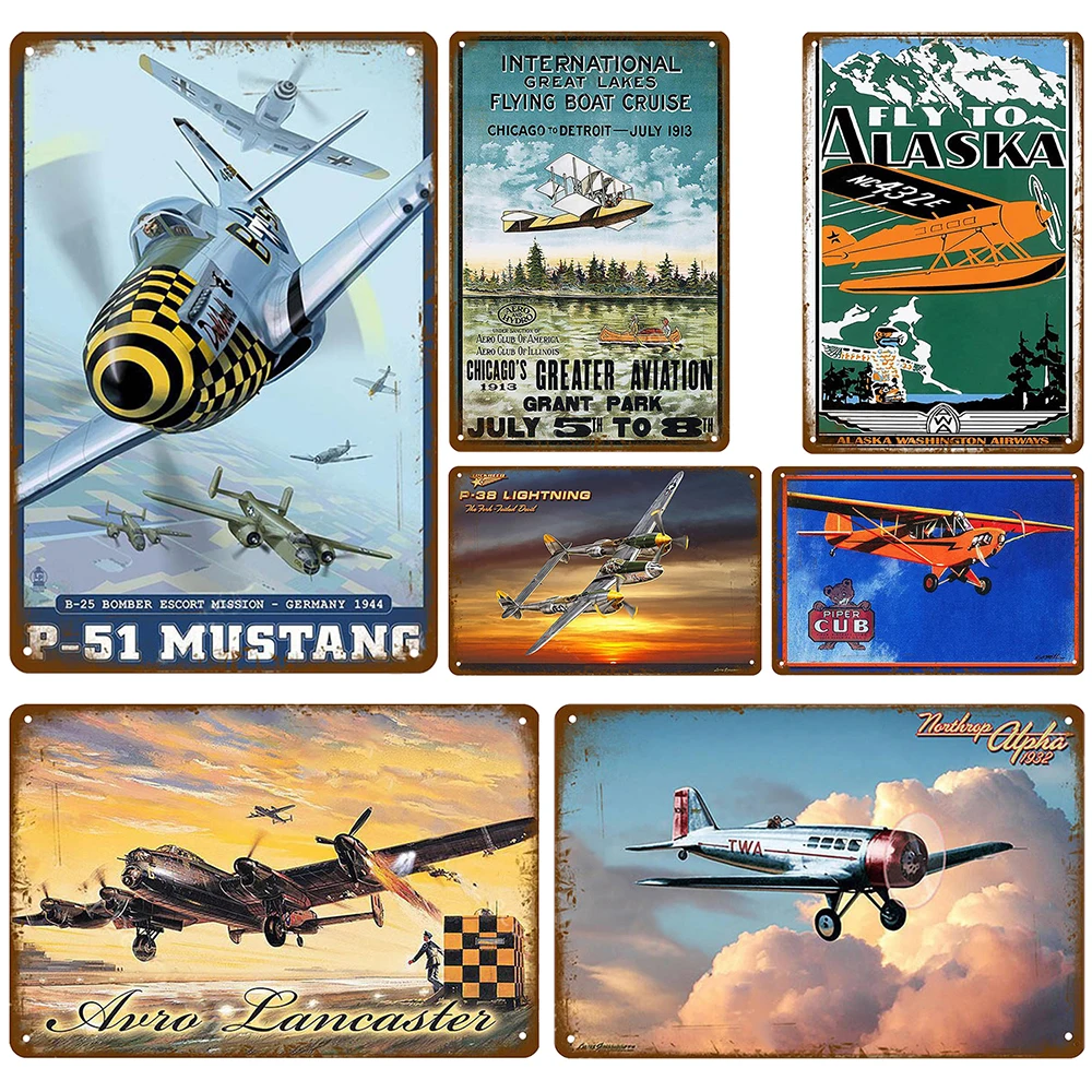 Vintage Style Metal Tin Sign airplane Plaque Retro Object Posters Tin ...
