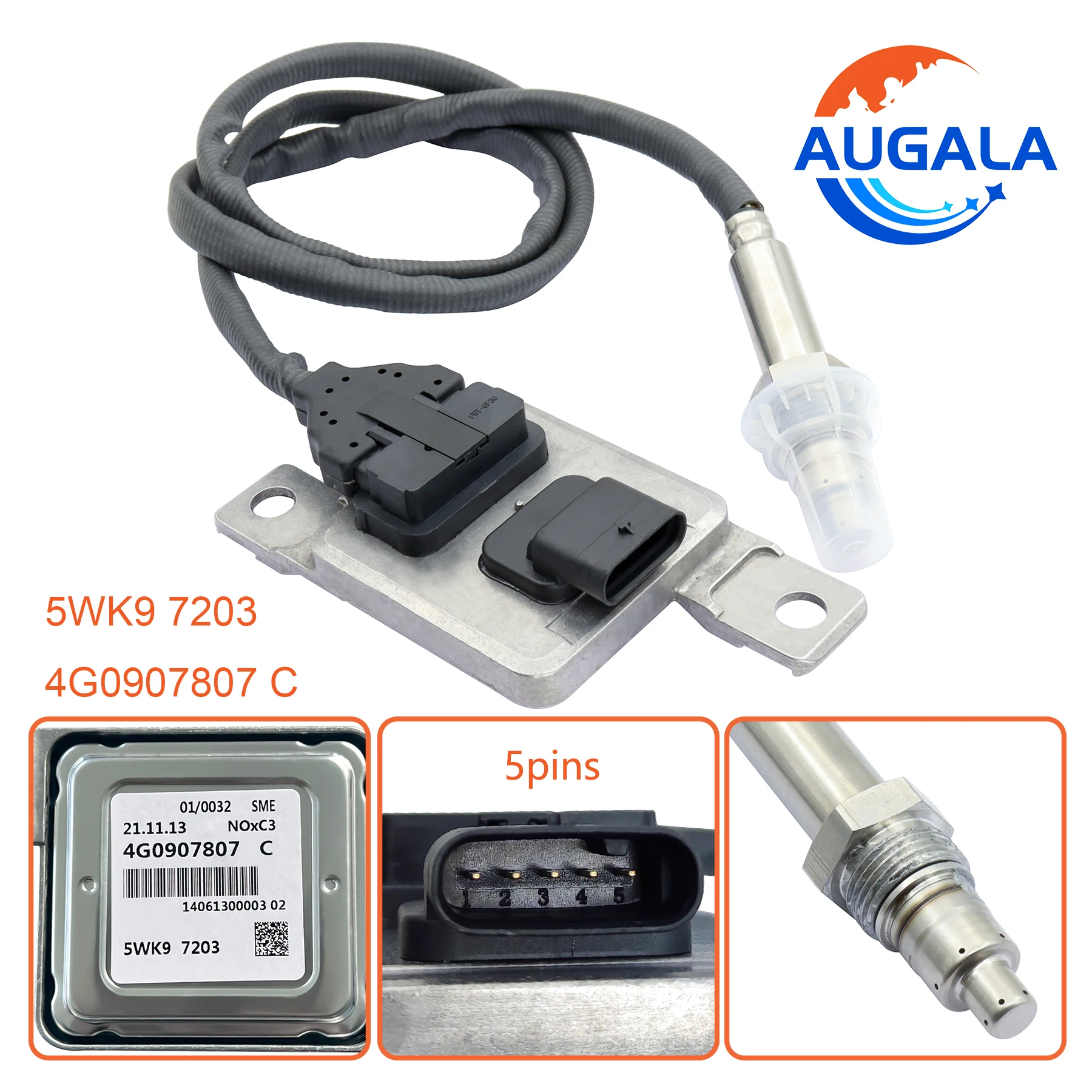 AUGALA-Nitrogen-Oxide-Sensor-NOx-Sensor-5WK97203-4G0907807C-For-Audi-A6 ...