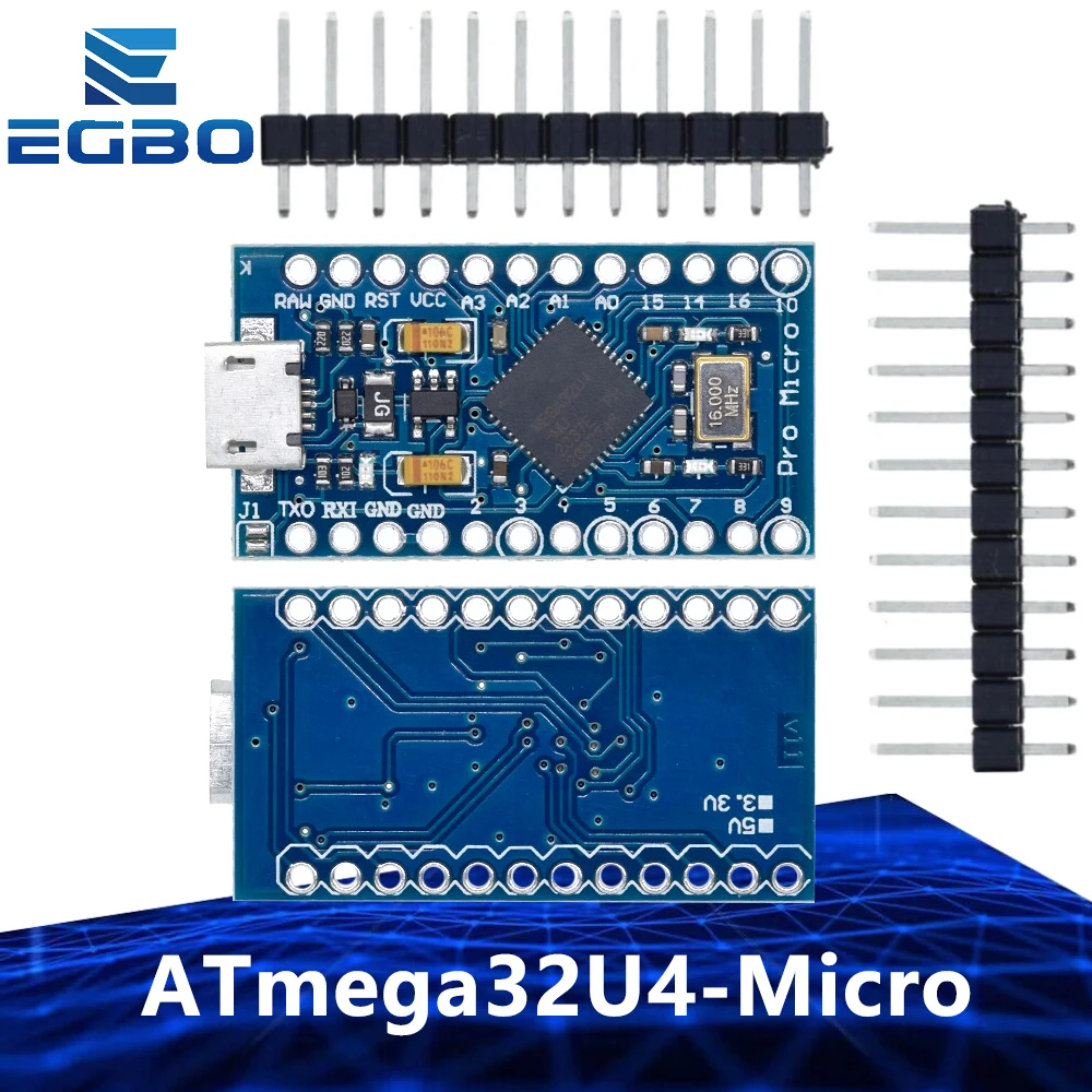 EGBO Pro Micro para arduino ATmega32U4, módulo de 5V/16MHz con cabezal de pin de 2 filas para ...
