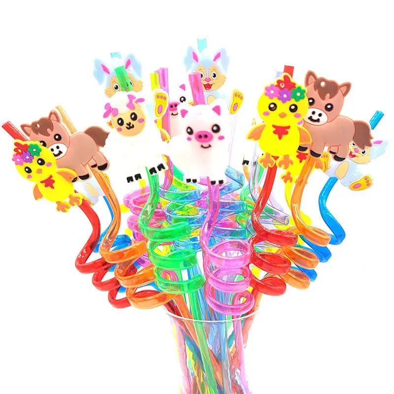 8pcs-26cm-Reusable-Farm-Animal-Straws-Farm-Cartoon-Cow-Theme-Kids ...