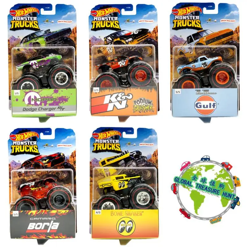 HOT-WHEELS-1-64-MONSTER-TRUCKS-Dodge-Challenger-pure-muscle-Gulf-chevy-Camaro-BONE-SHAKER ...