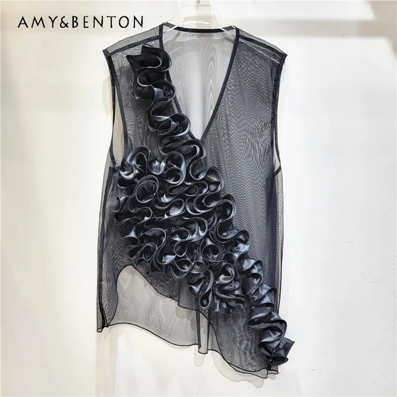 2024-Spring-and-Summer-New-Black-Three-Dimensional-Flower-Design-Loose ...