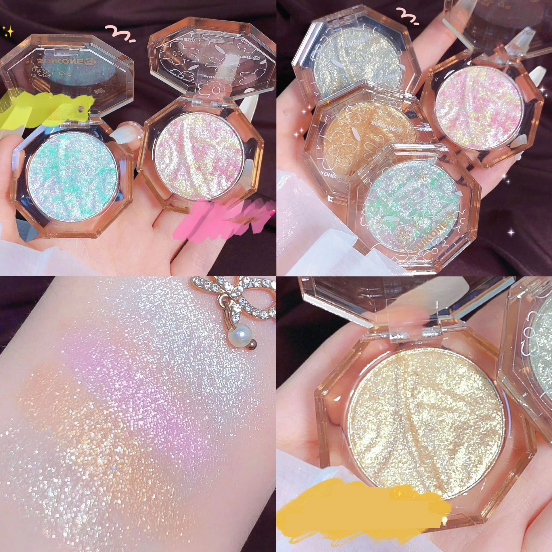 4-Color-Diamond-Highlighter-Facial-Bronzers-Palette-Makeup-Glow-Face ...