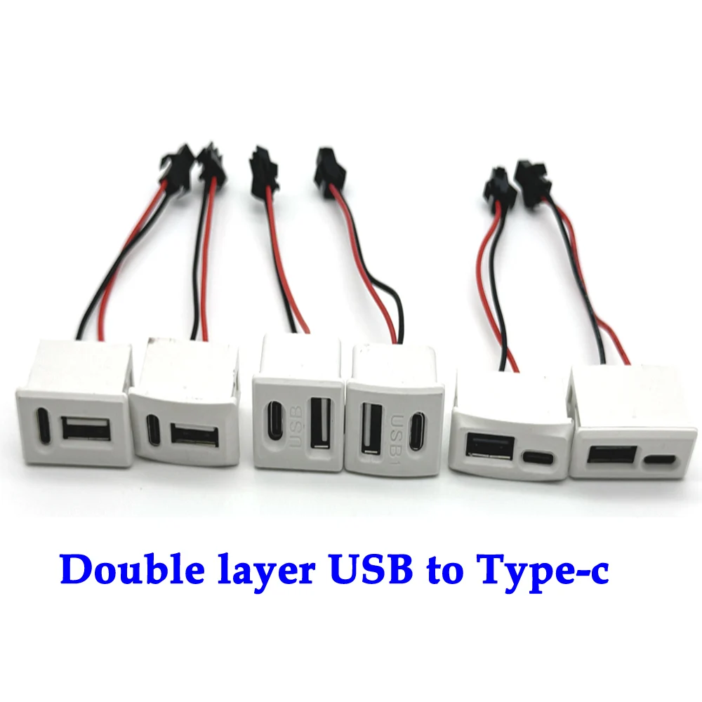 White-Double-layer-Black-USB-female-base-type-c-socket-a-female-USB ...