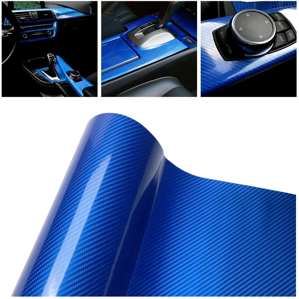 High Gloss Blue 6D Carbon Fiber Vinyl Wrap Film Waterproof Car Sticker ...