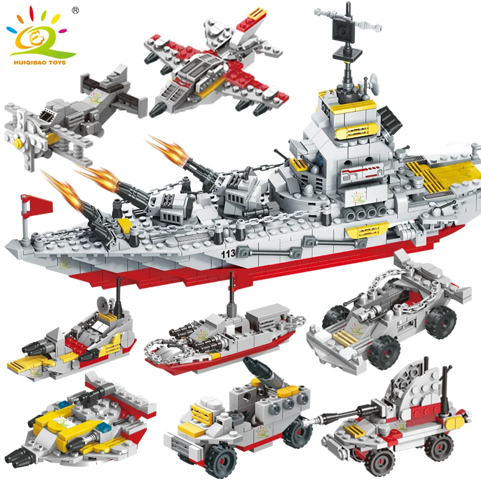 HUIQIBAO Military 910pcs 8 IN 1 Army Ocean Cruiser Warship Building ...