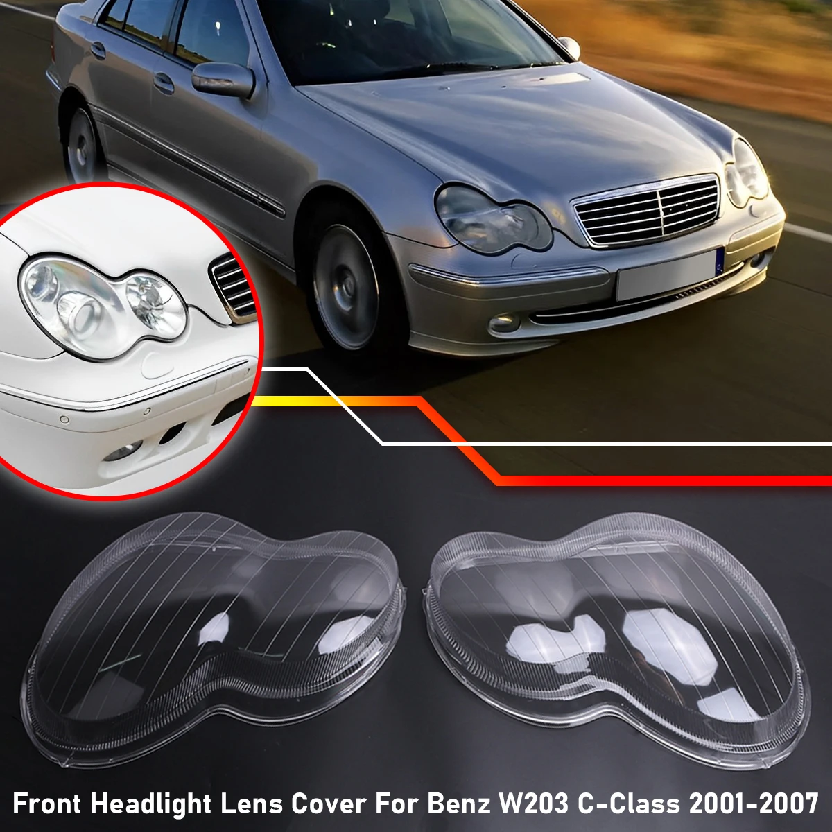 Front Headlight Lens Cover Polycarbonate Replacements for Mercedes W203 ...