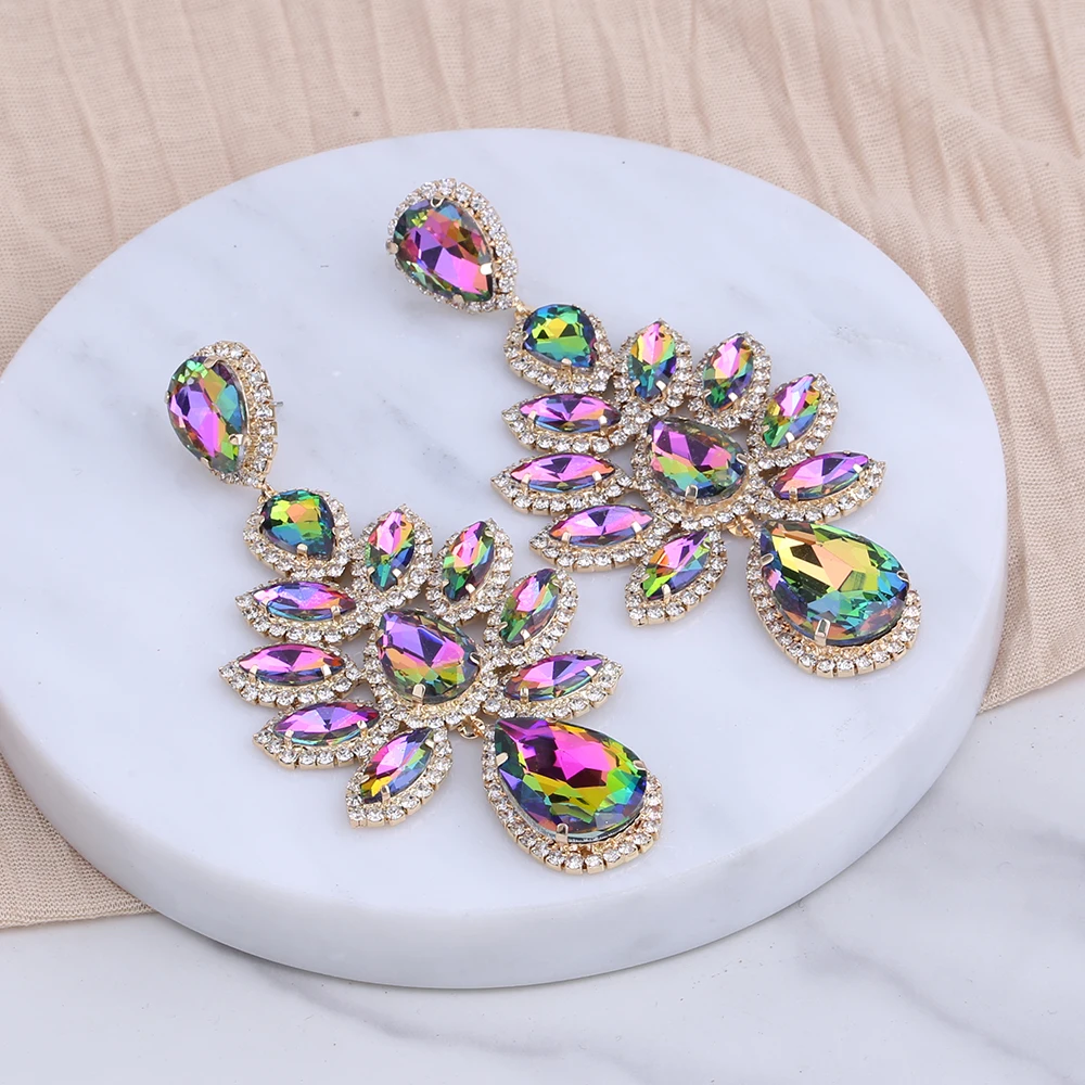 New Novelty Design Shiny Rhinestone Flowers Dangle Earrings For Women ...