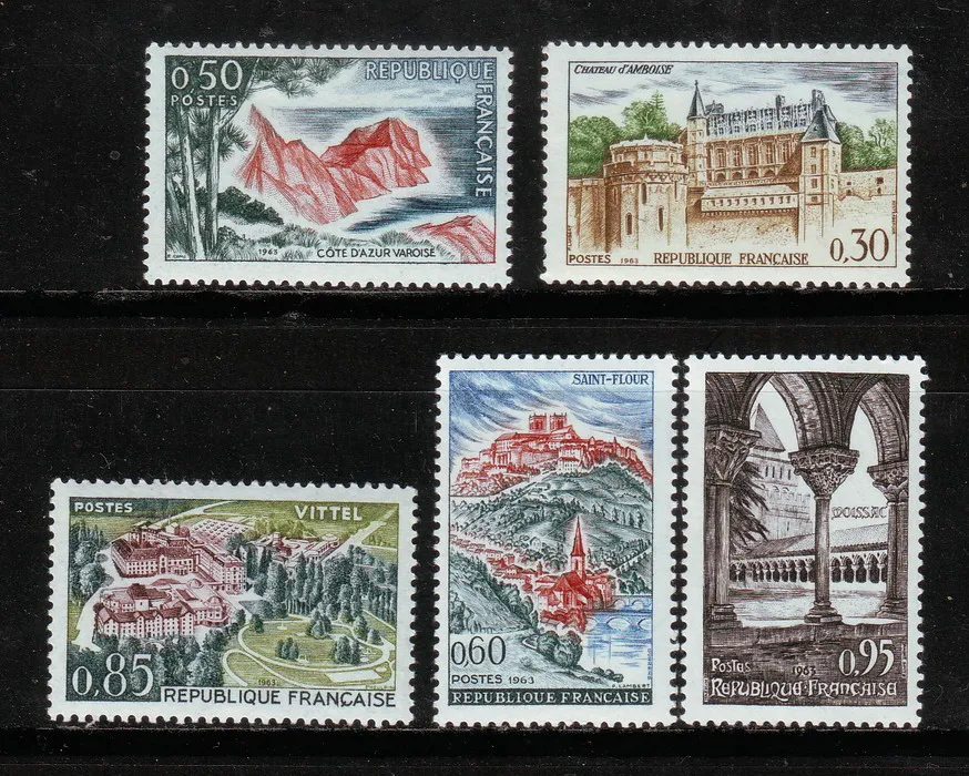 5Pcs-Set-New-France-Post-Stamp-1963-Tourist-Landscape-Architecture ...