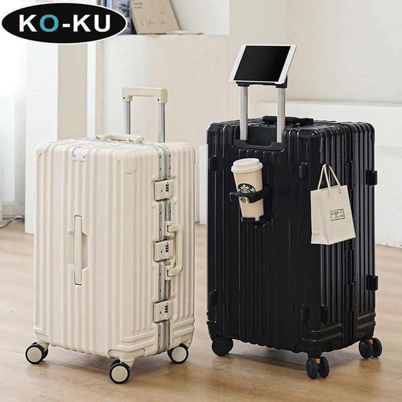 KO-KU-Aluminium-Frame-Suitcase-Large-Size-Cup-Holder-USB-Port-Multi ...