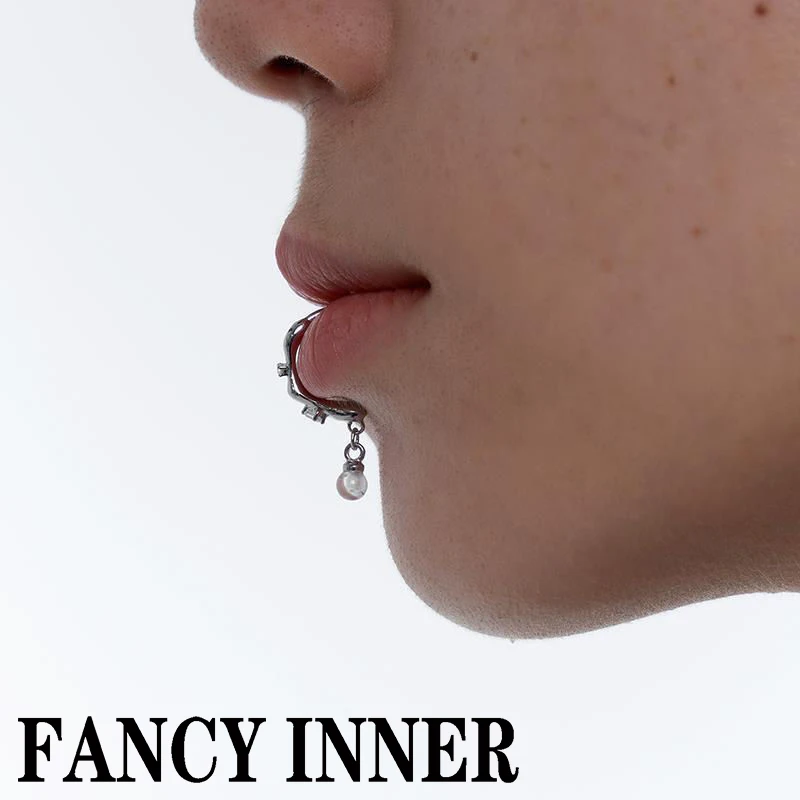 2022 New Lip Stud No Piercing Imitation Pearl Dangle Metal Punk Lip ...